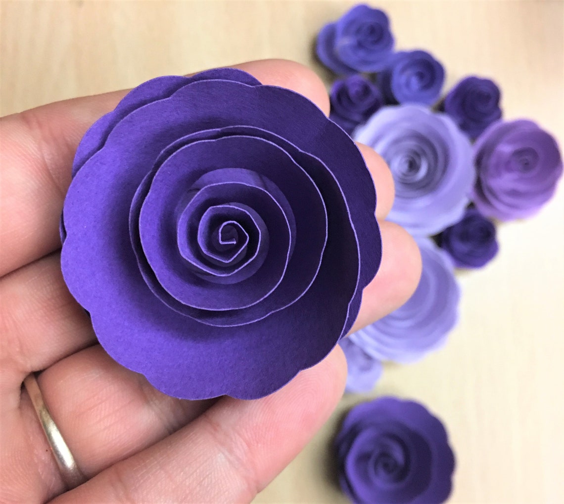 Purple Paper Roses Solid Purple Paper Flowers Small Etsy
