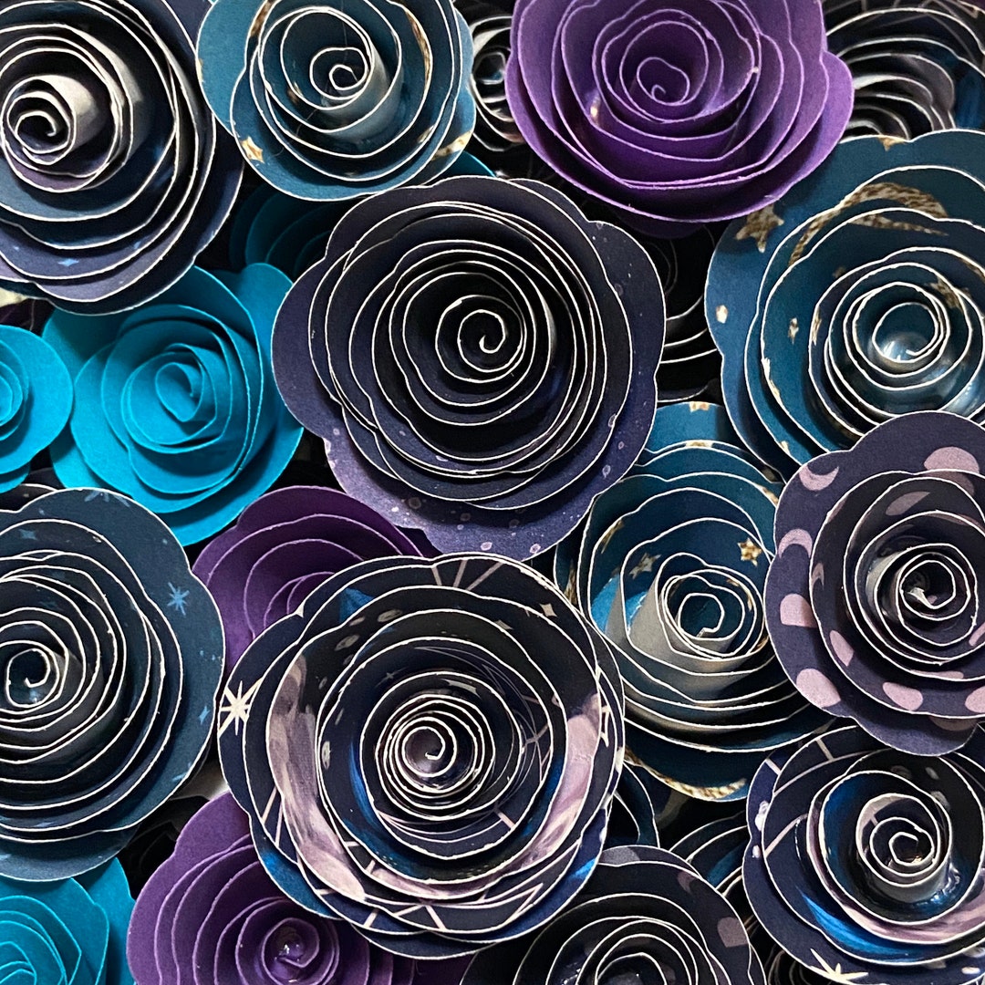 Paper Roses "galaxy Garden" Set of Purple and Teal Paper Flowers ...
