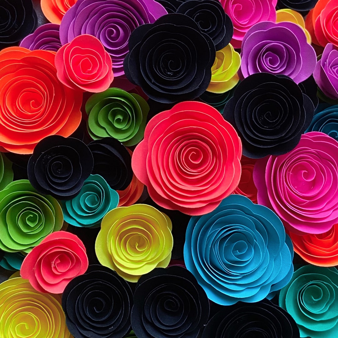 Neon Paper Roses | “neon Night” Paper Flowers - Neon Rainbow Flowers ...