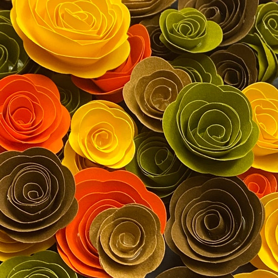 Autumn Paper Roses Solid Orange Yellow Green and Brown - Etsy