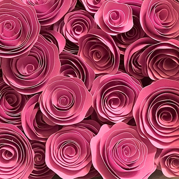 Pink Paper Roses Solid Pink Paper Flowers Small Handmade | Etsy