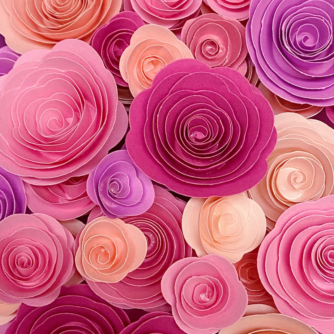 Pink Paper Roses | Solid Pink and White Paper Flowers | Small Handmade ...