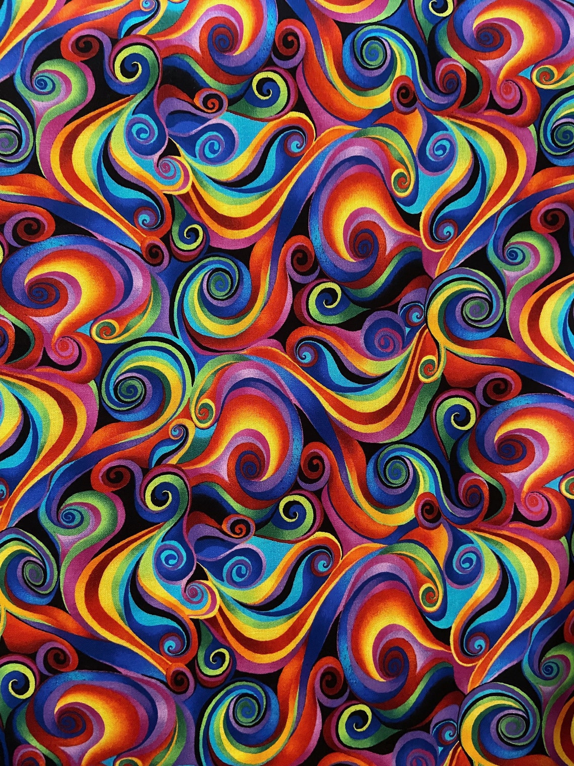 Colorful swirl cotton woven fabric rainbow fabric by the | Etsy