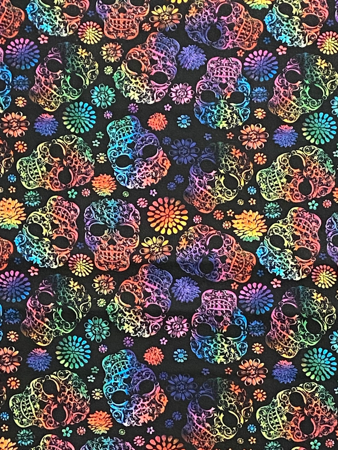 Rainbow Skull Cotton Woven Fabric, Gothic Fabric by the Yard, Cotton ...