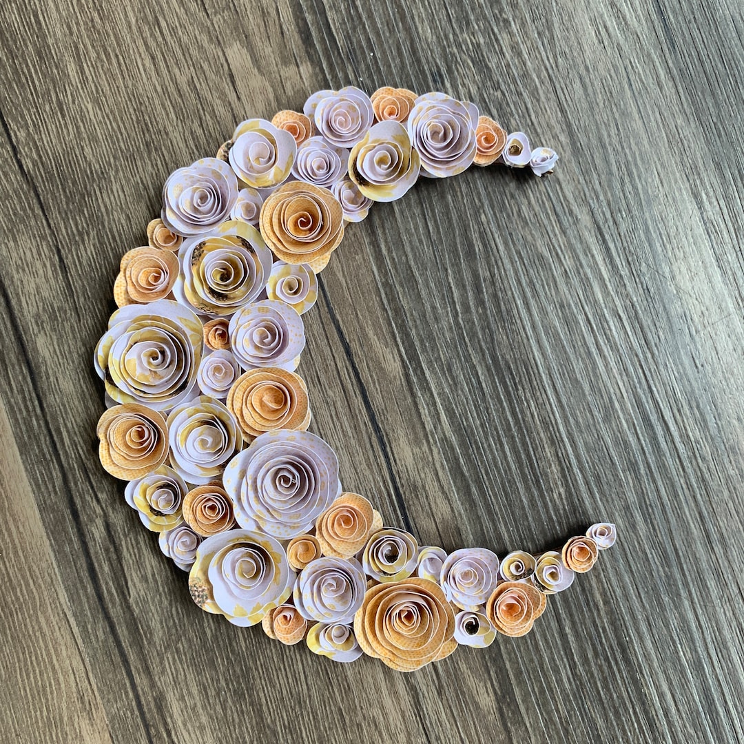 Yellow Paper Flower Moon With Handmade Roses in a Bright Colors ...