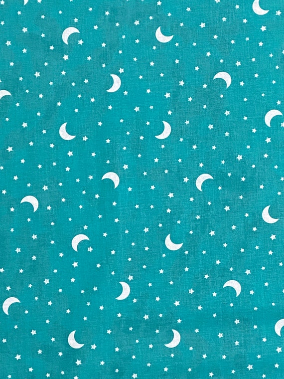 Teal Moon Cotton Woven Fabric Galaxy Fabric by the Yard - Etsy UK
