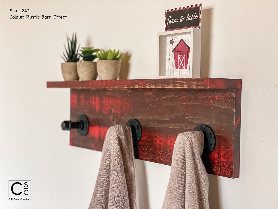 Industrial Towel Rack With Shelf | Handmade Rustic Coat Rack | Entryway ...