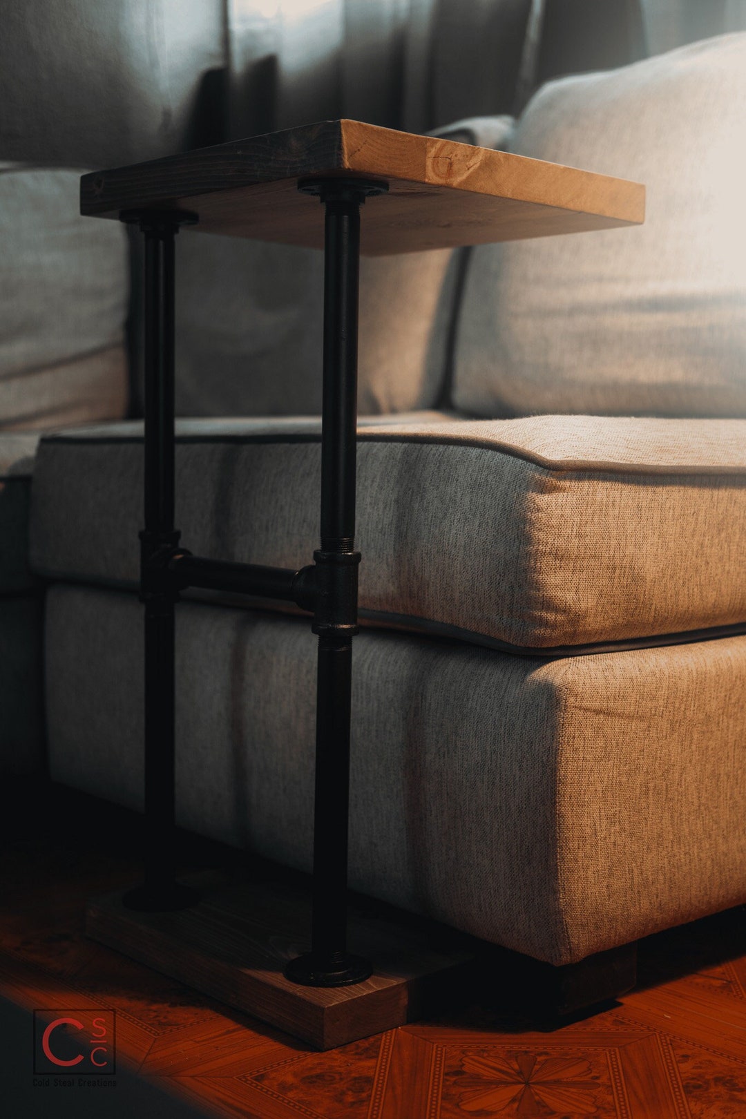 C Shaped Side Table, Industrial Style Multipurpose Side Table, Modern ...