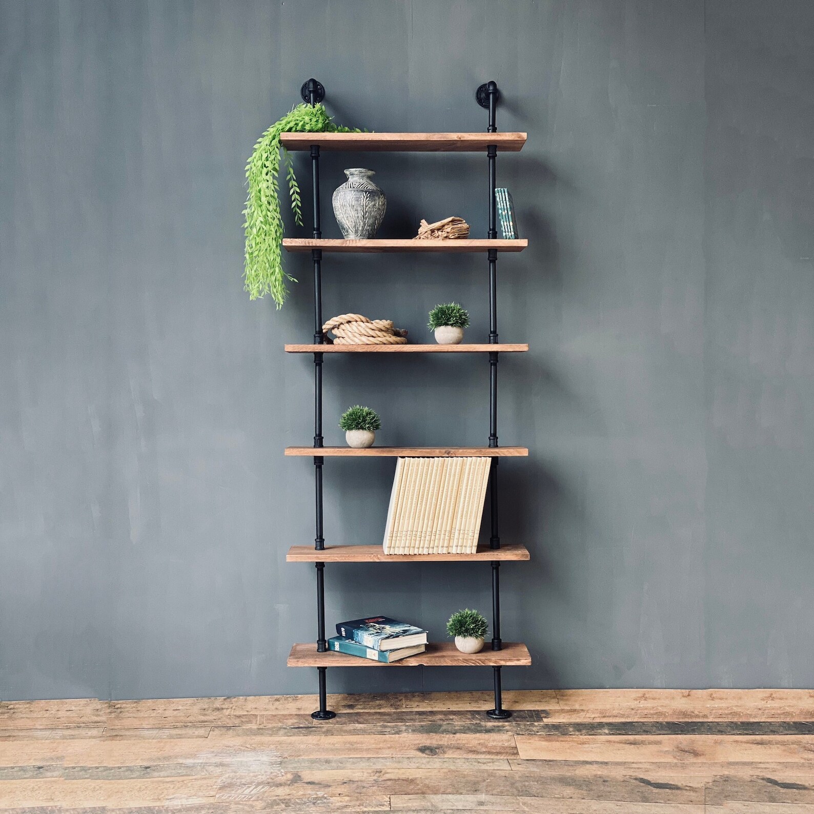 Industrial Wall Mount Ladder Shelf Rustic Bookshelf Home & - Etsy