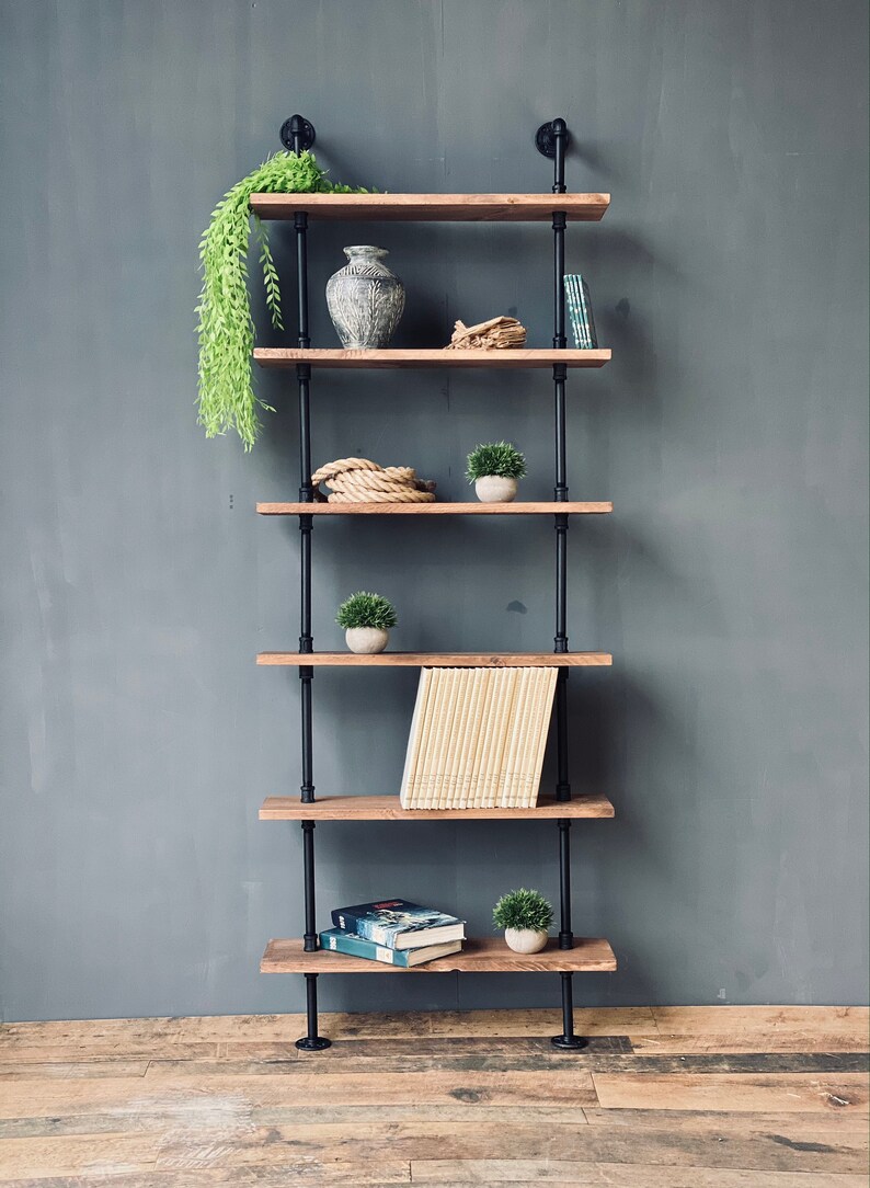 Industrial Wall Mount Ladder Shelf Rustic Bookshelf Home & - Etsy