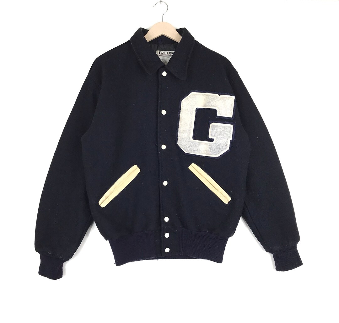 Vintage Delong Varsity Jacket: Wool & Leather, George School, Navy Blue ...