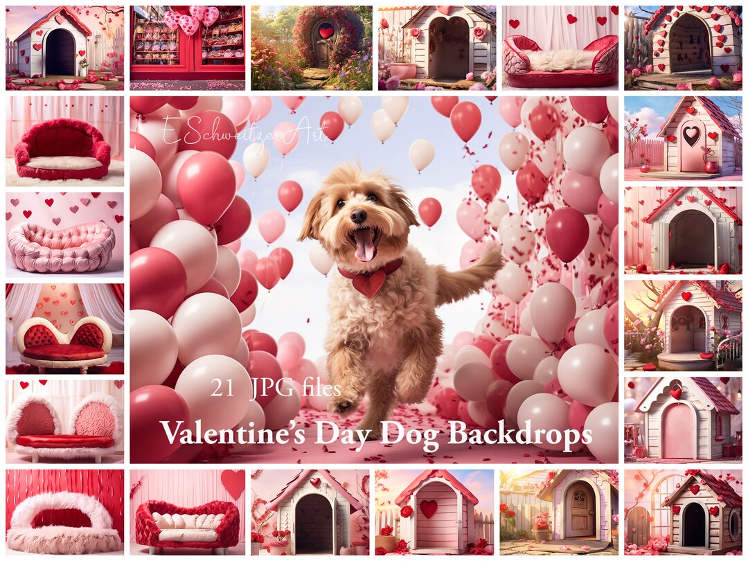 Valentines Day Love Dogs Digital Backdrop Bundle. AI Generated. Hearts ...