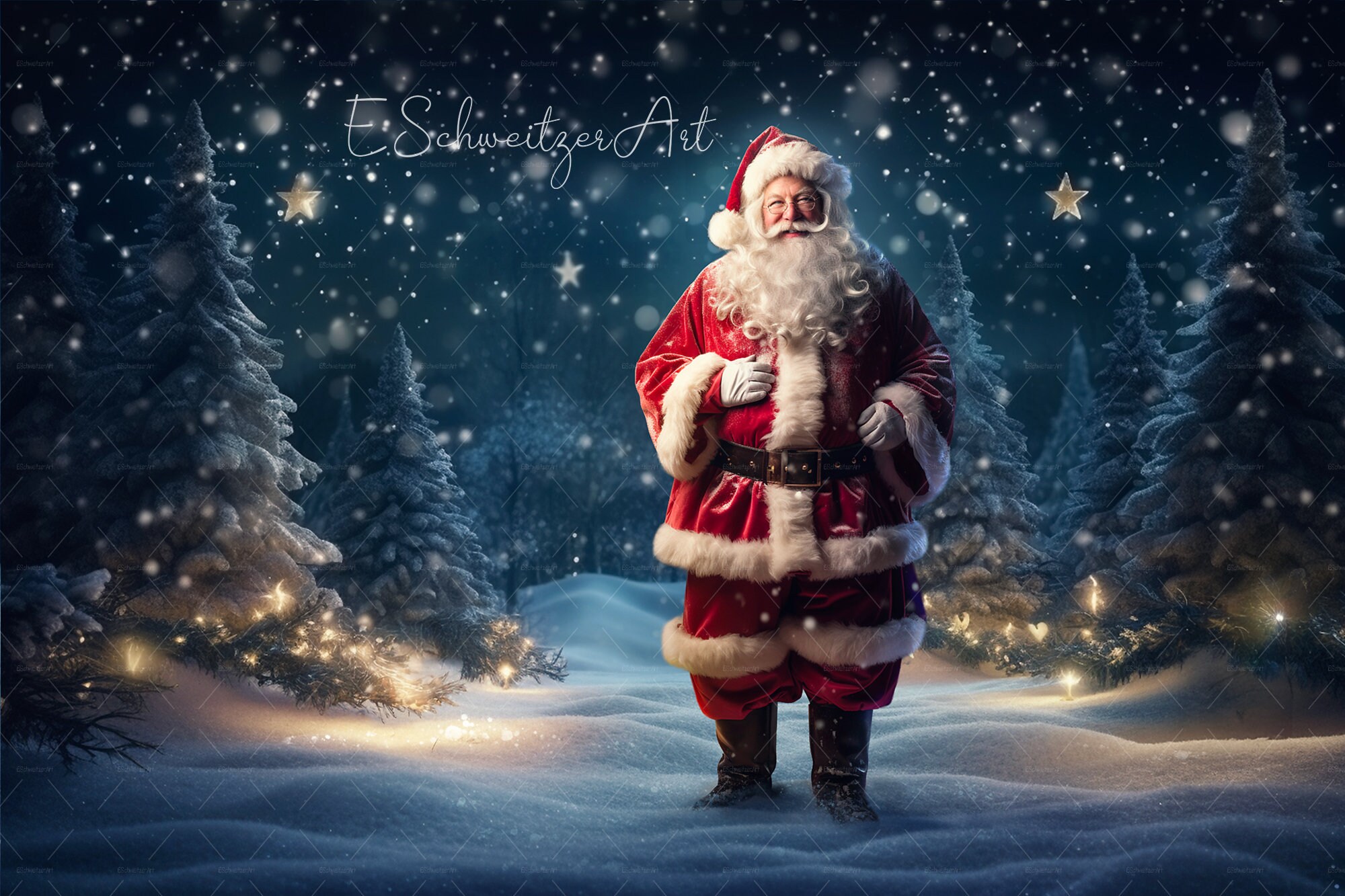 Santa Claus in Winter Forest. Backdrop for Children Photography. Magic ...