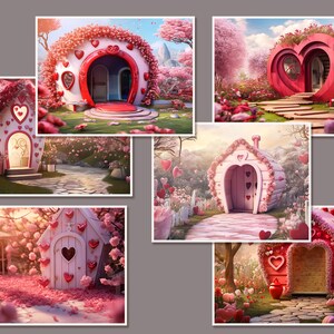 Valentine Love Doghouse Digital Backdrop Bundle. AI Generated. Hearts ...