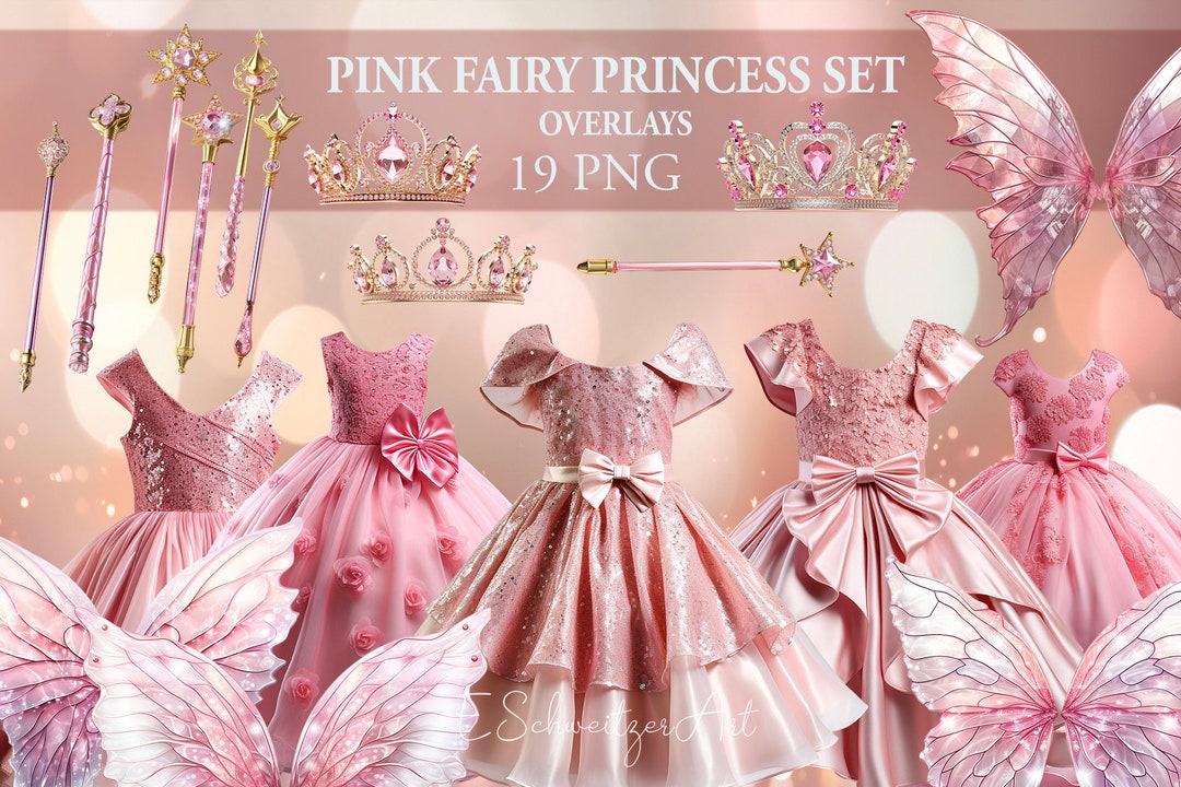 Pink Fairy Princess Photo Overlay. Dress, Wings, Magic Wand, Crown. 19 ...