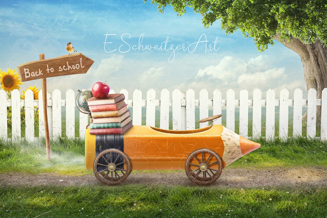 Back to School Digital Backdrop for Photographers. Driving in Pencil ...