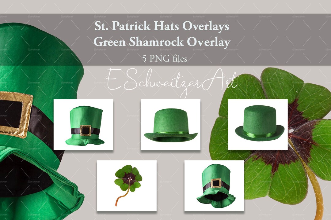 5 PACK. St Patrick Day Green Hats Overlays. 5 PNG Files Isolated ...