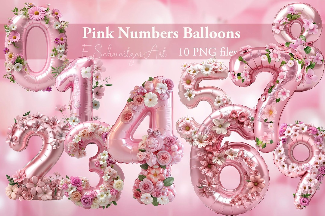 Pink Balloons With Flowers Photo Overlay. 10 PACK. Birthday Girl Party ...