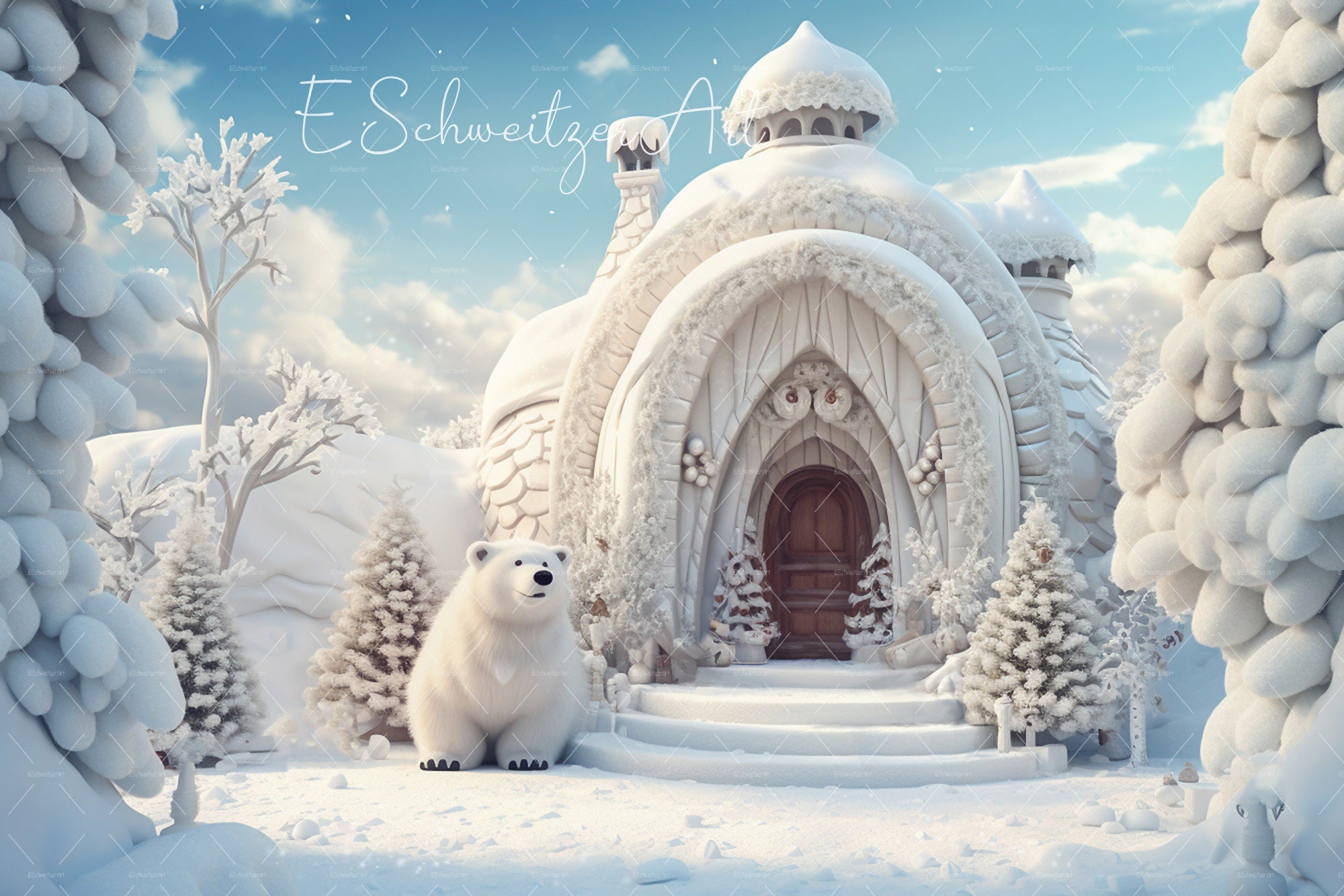 Igloo White Cute Polar Bear Fanny Backdrop for Photo Photoshop - Etsy