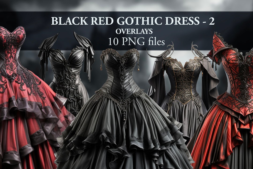 Black Red Gothic Woman Girl Dress Ball Gown Photo Overlay. 10 PACK. PNG ...