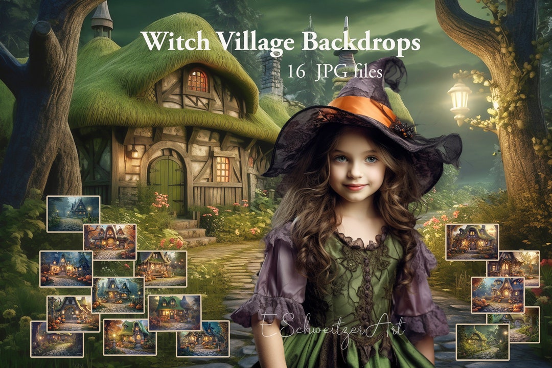 Magic Fantasy Witch Village. Halloween Witchy Digital Backdrop for ...