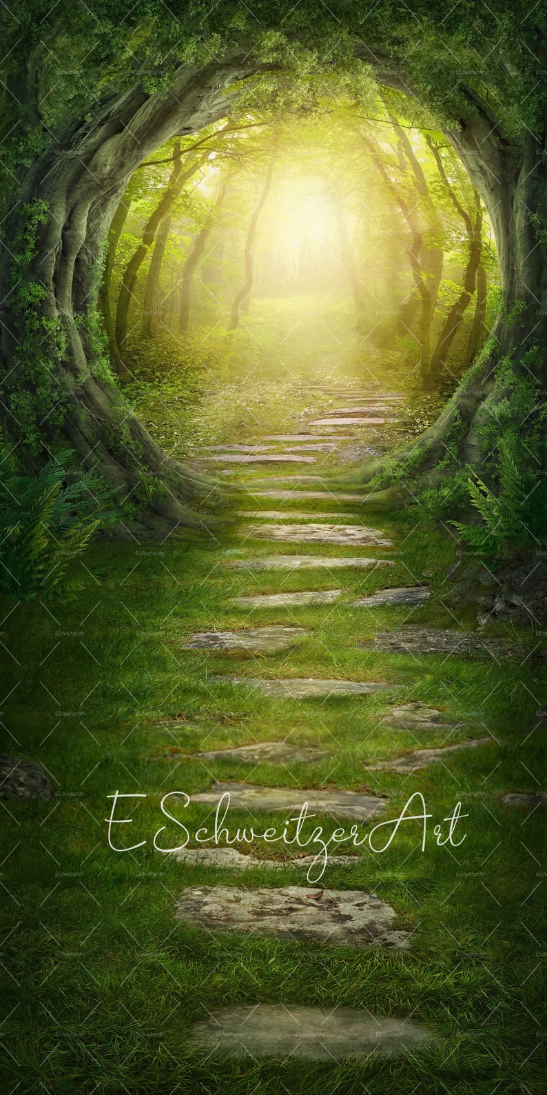 Magic Forest Path Digital Backdrop. Fantasy Wood Vertical Background ...