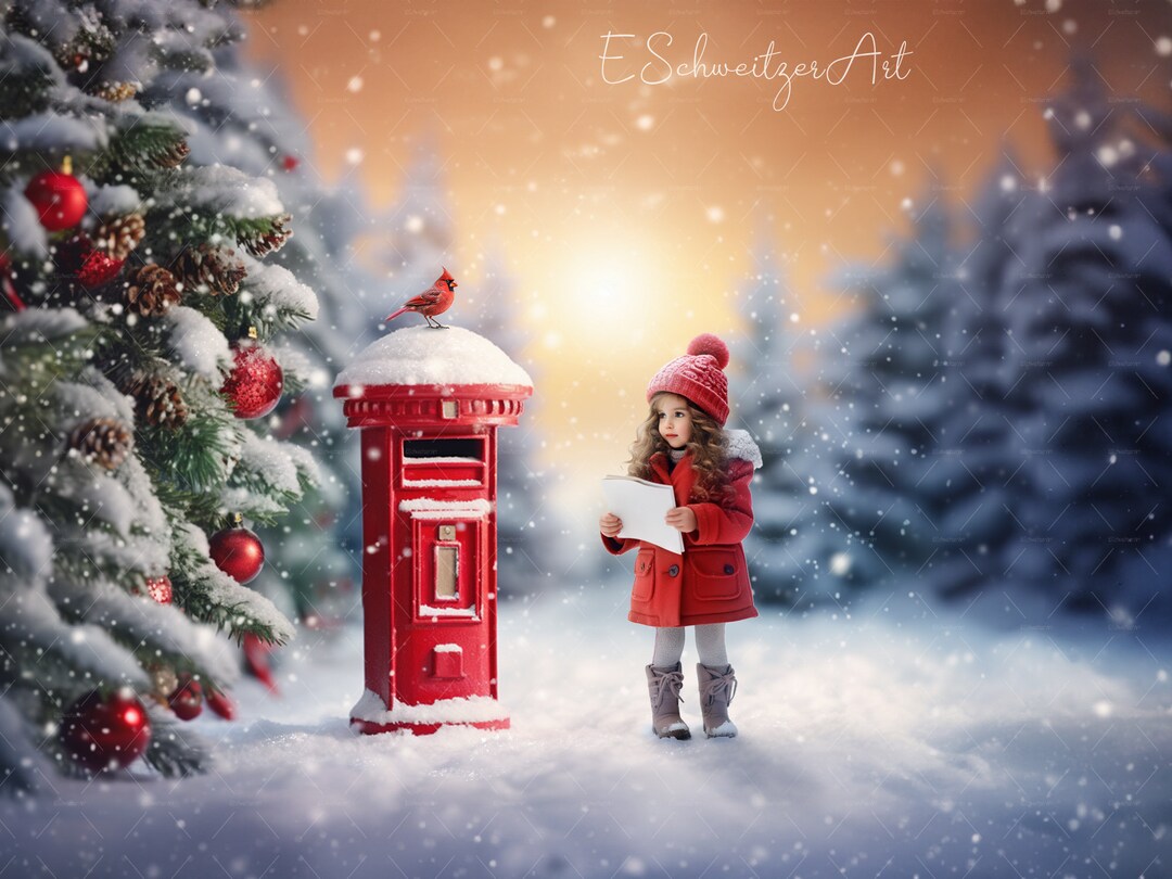 Red Santa Mail Box in Winter Forest. Letter to Santa Backdrop for ...