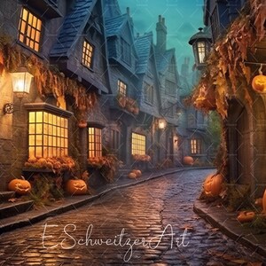Magic Halloween Pumpkin Street Digital Backdrop for Photographers ...