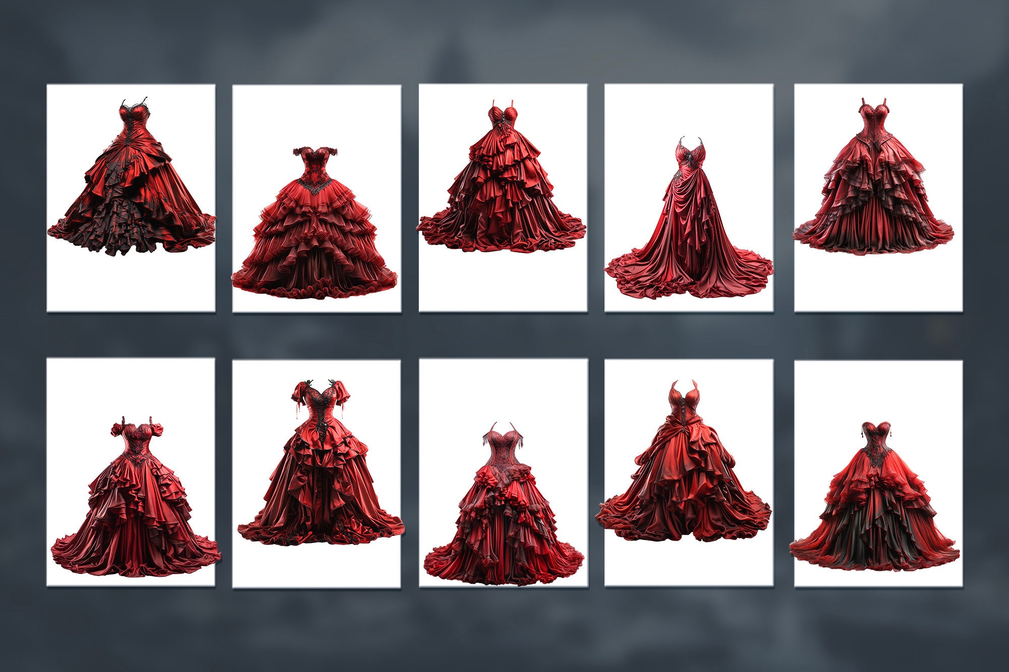 Red Gothic Woman Girl Dress Ball Gown Photo Overlay. 10 PACK. PNG Files ...