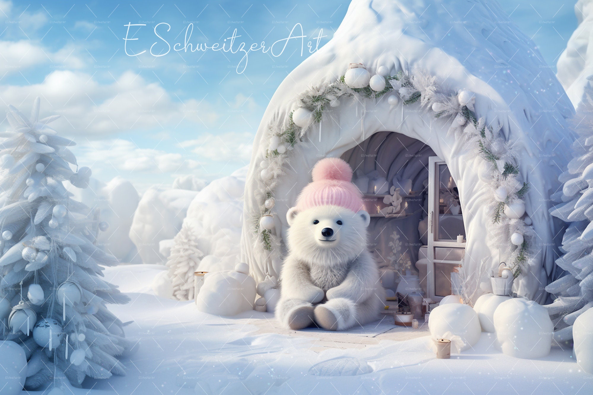 Igloo White Cute Polar Bear Fanny Backdrop for Photo Photoshop - Etsy