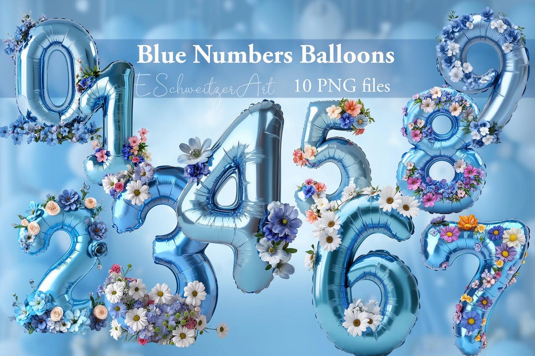 Blue Balloons With Flowers Photo Overlay. 10 PACK. Birthday Boy Party ...