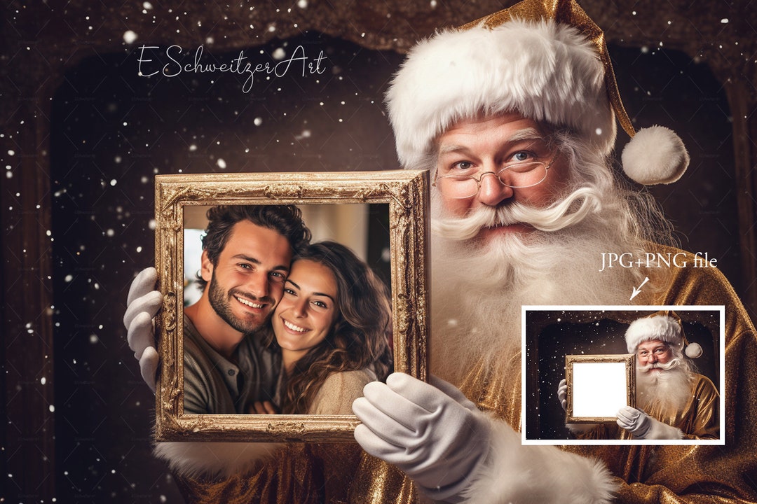 Santa Claus With Picture Frame for Christmas Photo. Digital Backdrop ...