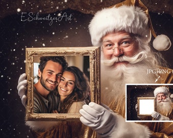Santa Claus With Picture Frame for Christmas Photo. Digital Backdrop ...