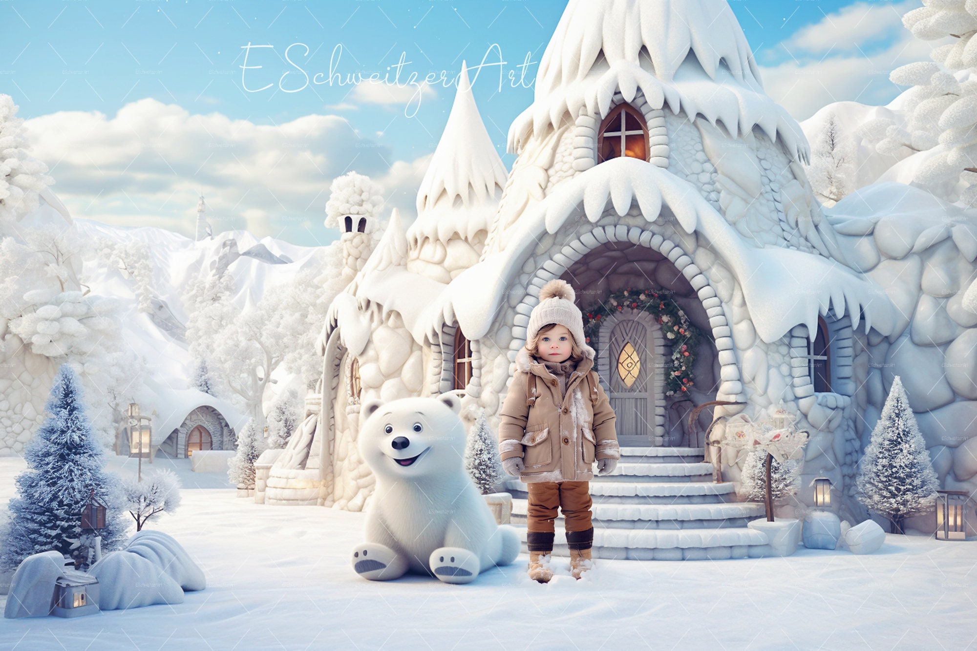 Igloo White Cute Polar Bear Fanny Backdrop for Photo Photoshop - Etsy