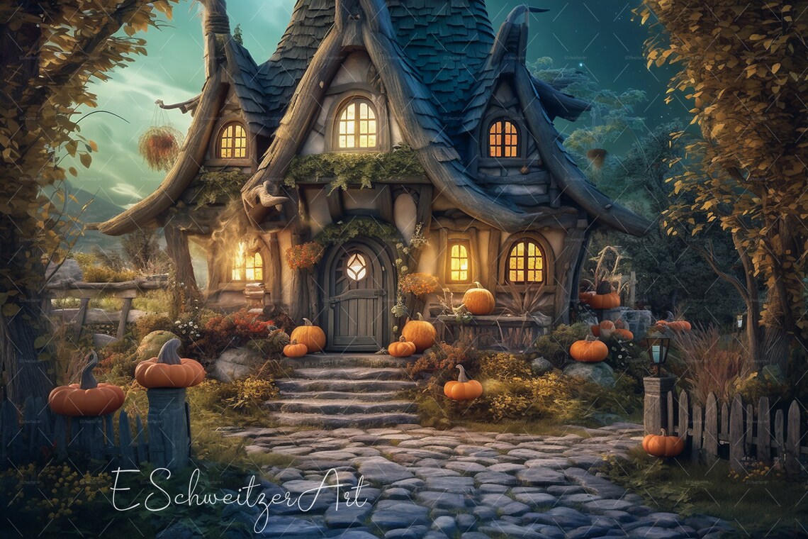 Magic House for Little Witches. Halloween Witchy Digital Backdrop for ...