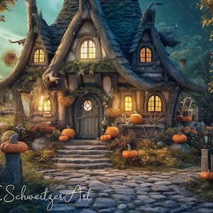 Magic House for Little Witches. Halloween Witchy Digital Backdrop for ...