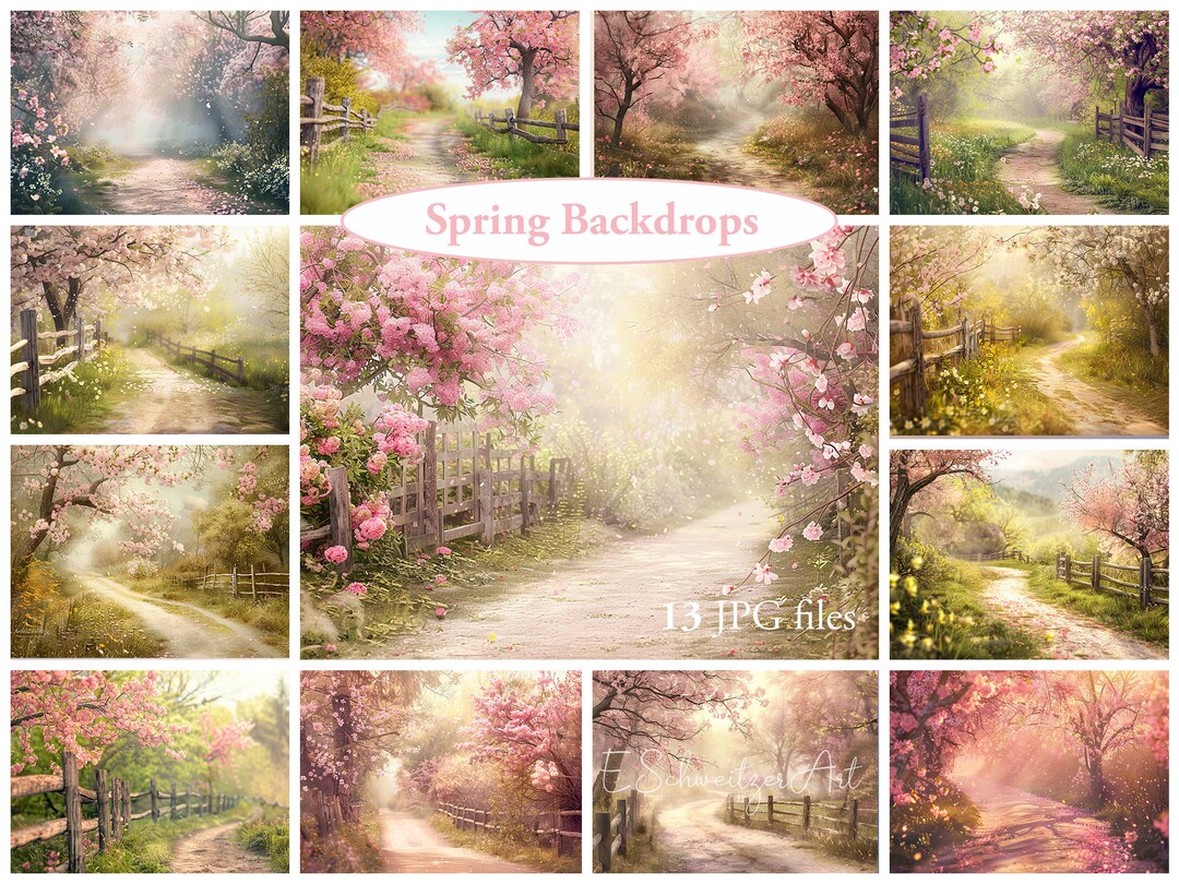 Spring Countryside Backdrop Bundle. Digital Download. Backgrounds With ...