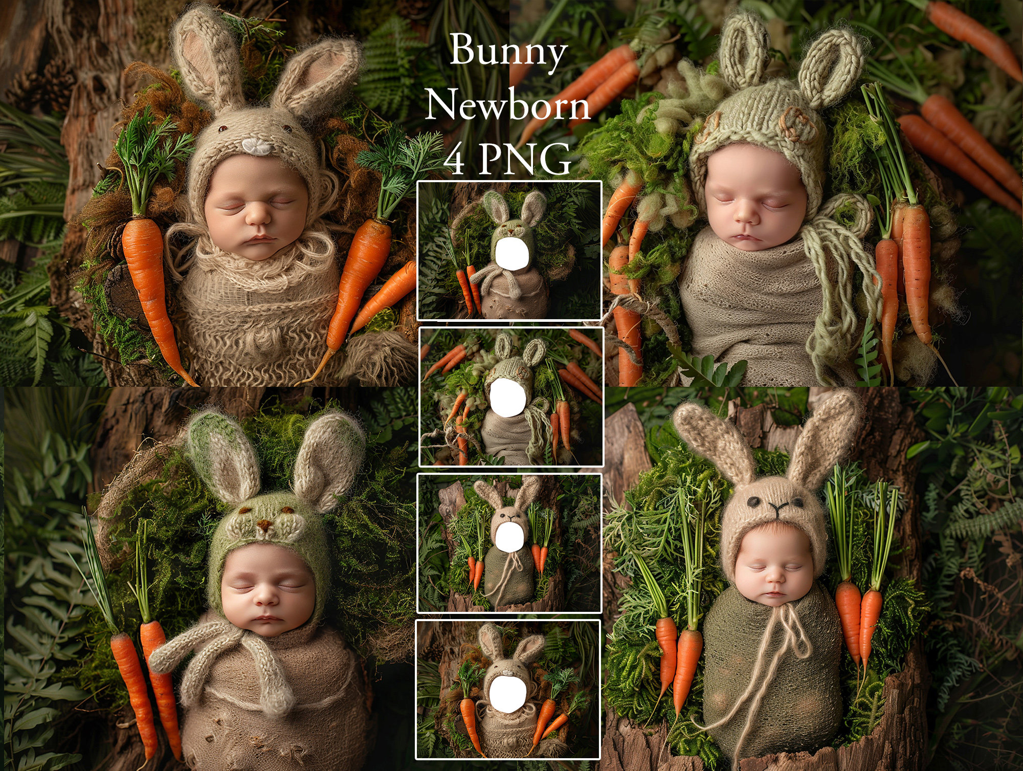 Bunny Newborn PNG Files Face Insert. 4 Sets. Digital Backdrop. Little ...