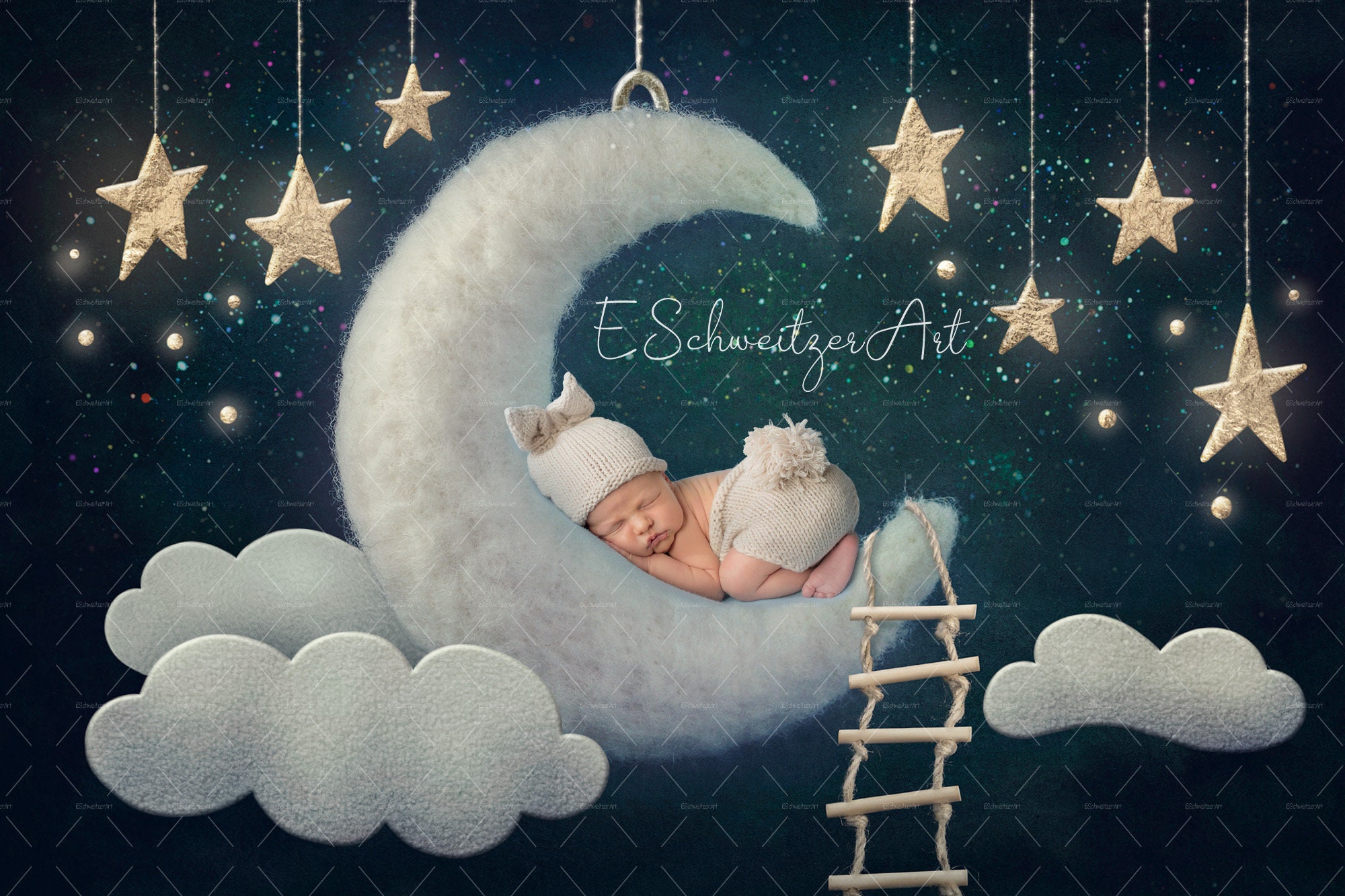 Newborn Digital Backdrop With Moon Clouds Stars. Newborn Photography ...