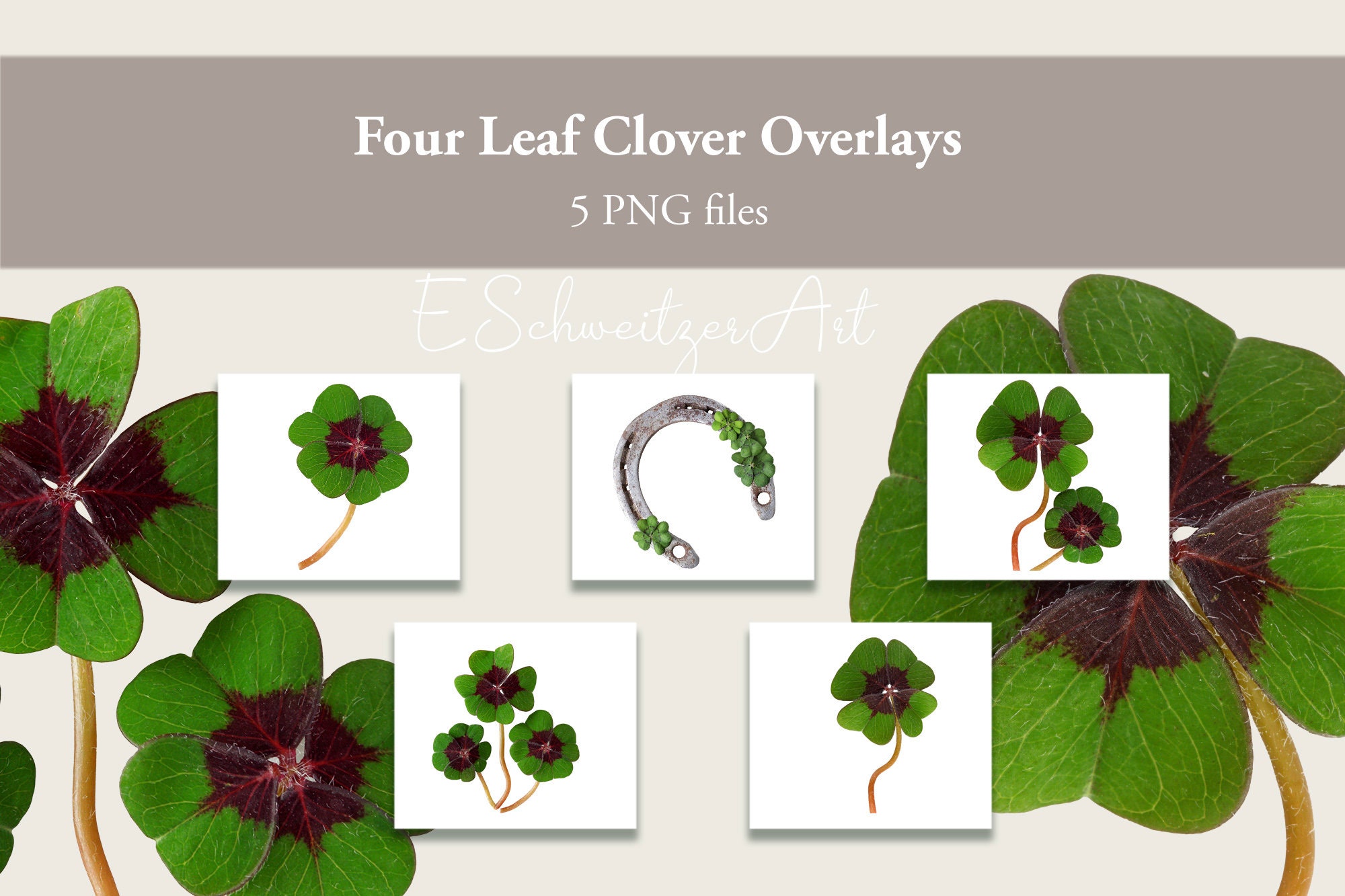 5 PACK. Four Leaf Clover Overlays. 5 PNG Files Isolated Transparent ...