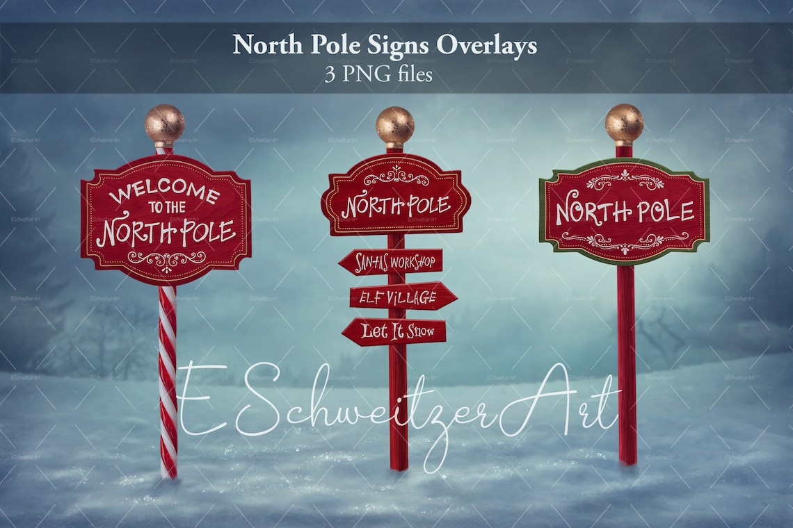 North Pole Signs Overlays. PNG Files on Transparent - Etsy