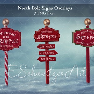 North Pole Signs Overlays. PNG Files on Transparent Background. Digital ...