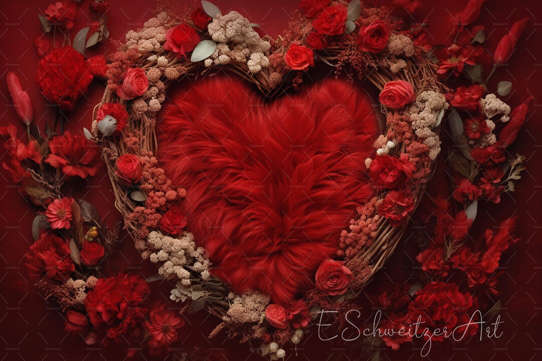 Red Heart Newborn Digital Backdrop. Top View Valentines Day Love ...