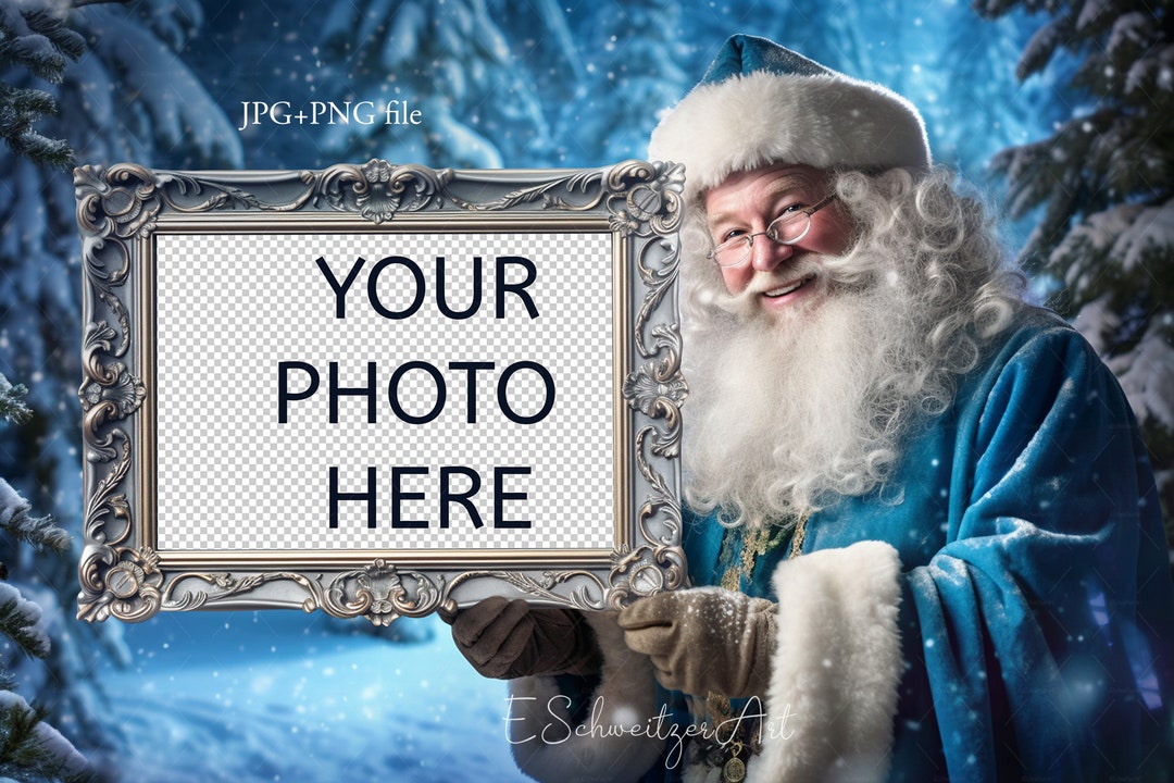 Santa Claus With Picture Frame for Christmas Photo. Digital Backdrop ...