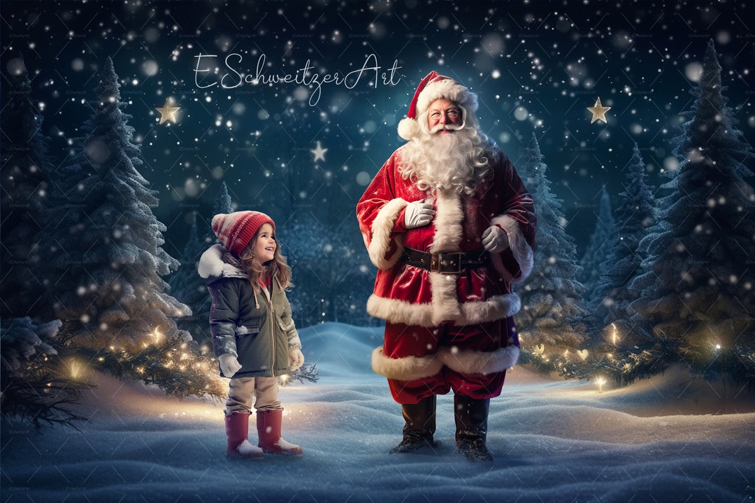 Santa Claus in Winter Forest. Backdrop for Children Photography. Magic ...