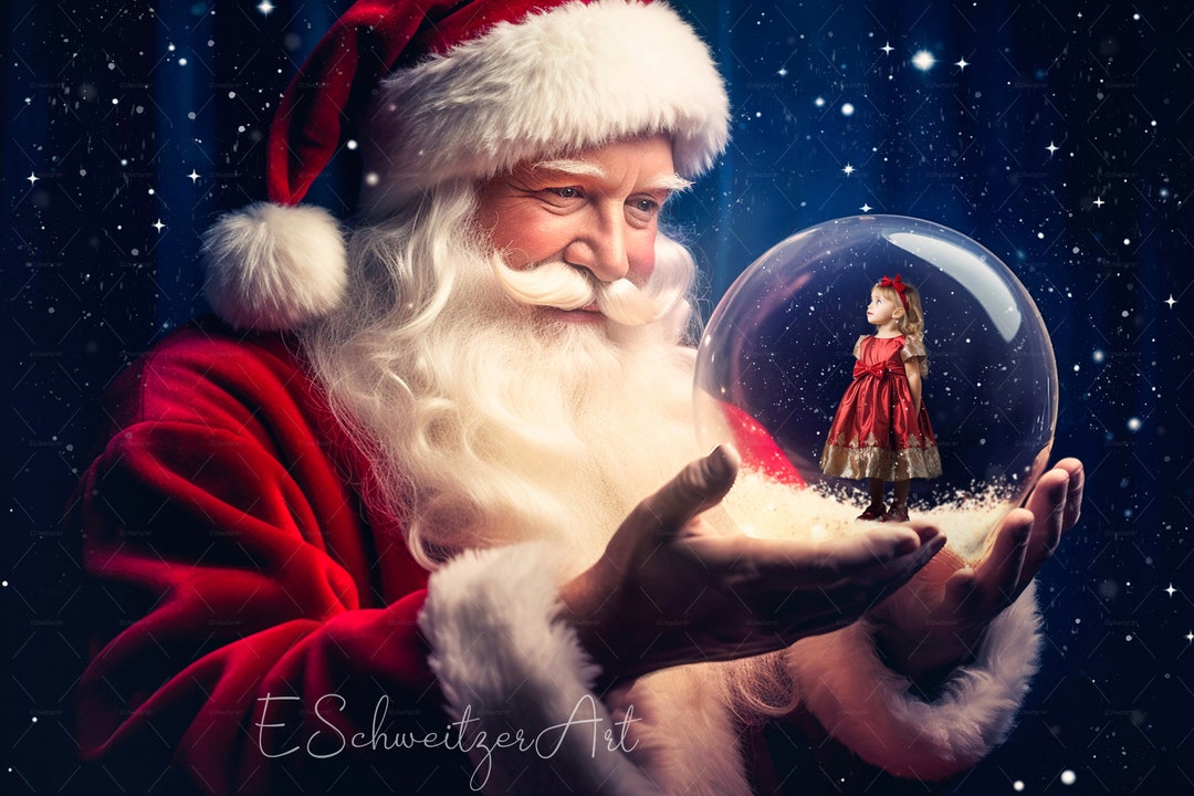 Santa Claus With Snow Globe for Christmas Photo. Snowglobe Digital ...