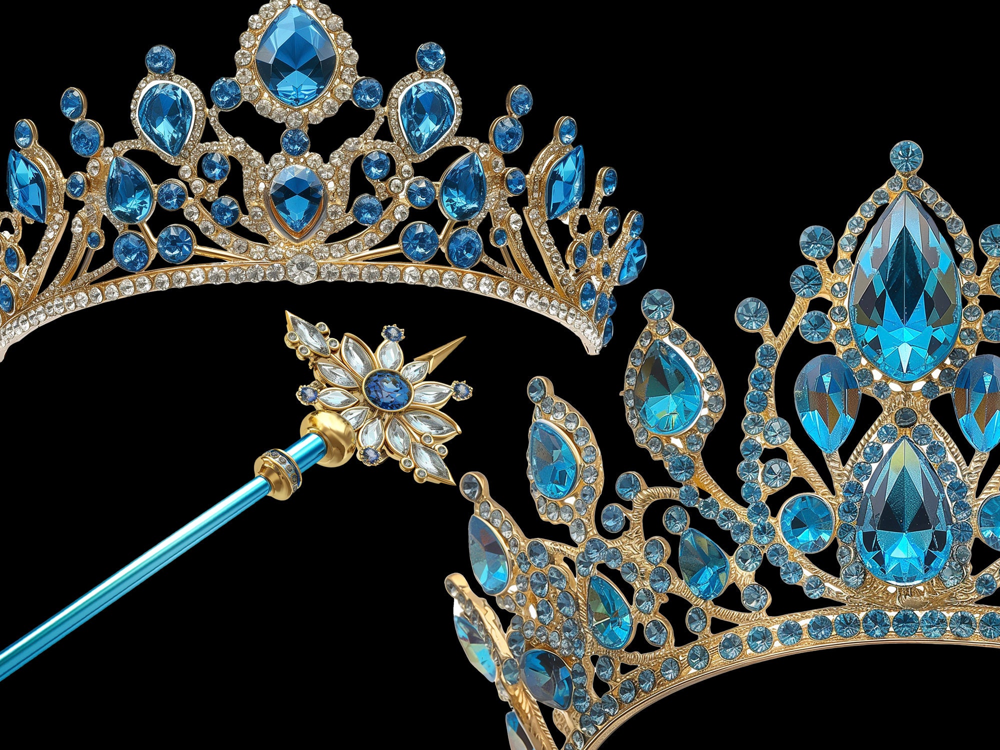 Blue Princess Crown and Magic Wand Photo Overlay. PNG Files. Digital ...