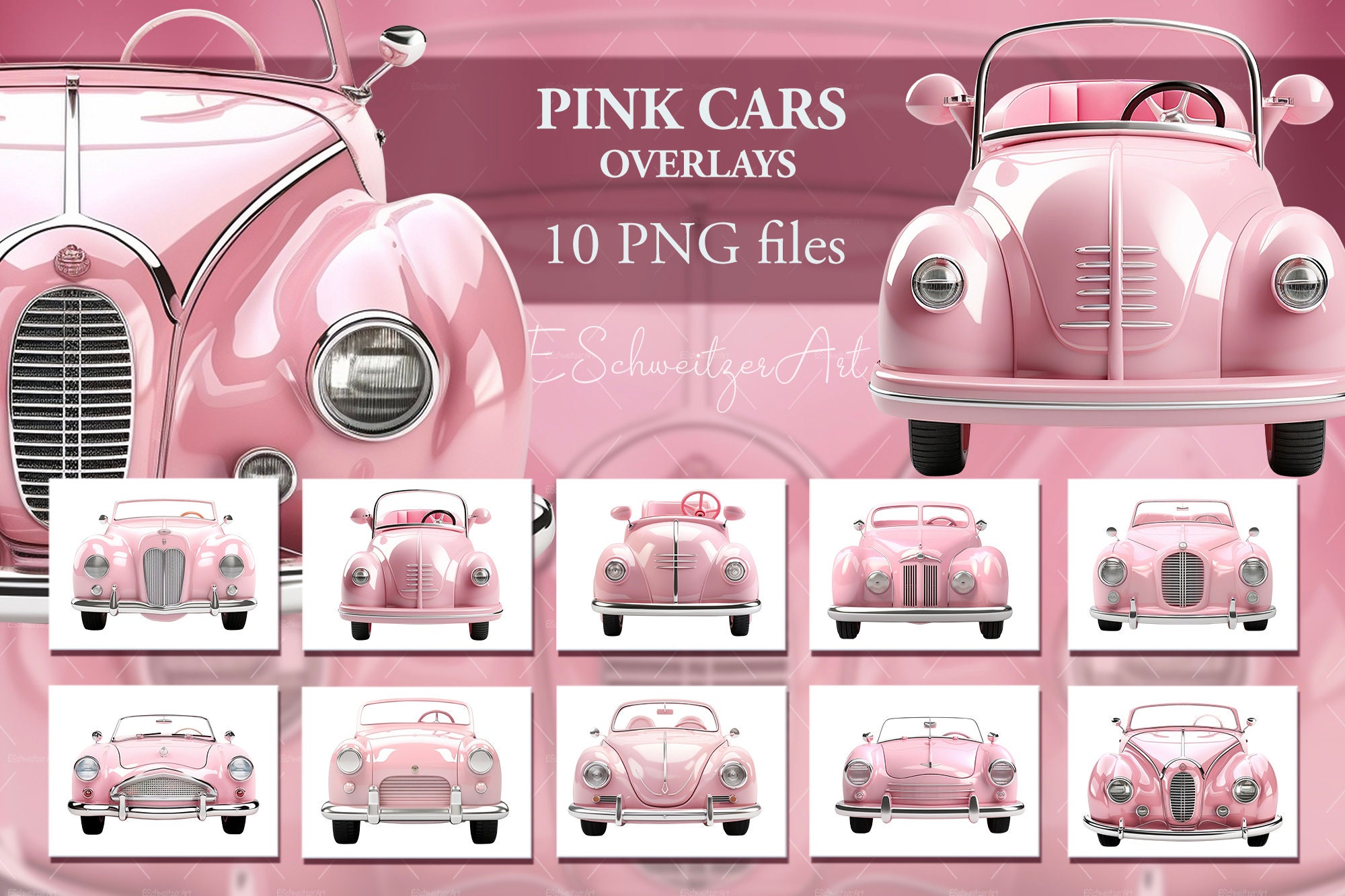 Pink Vintage Children Car Photo Overlay. 10 PACK. PNG Files. Digital ...