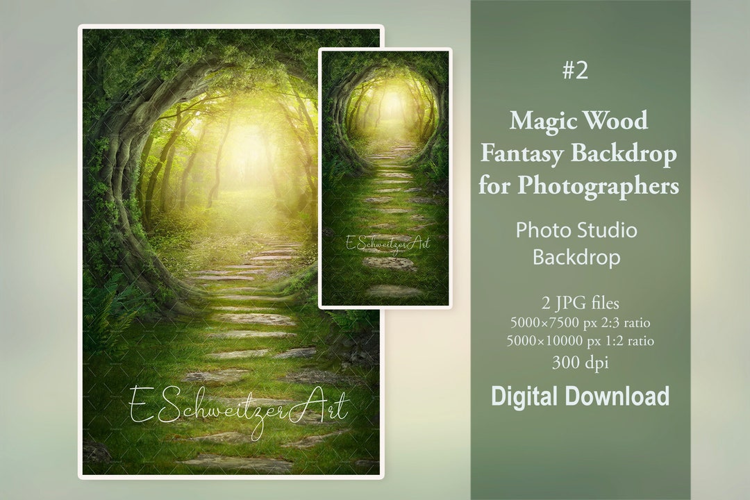 Magic Forest Path Digital Backdrop. Fantasy Wood Vertical Background ...