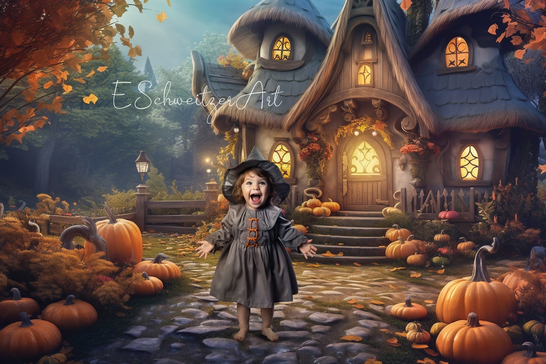 Magic House for Little Witches. Halloween Witchy Digital Backdrop for ...